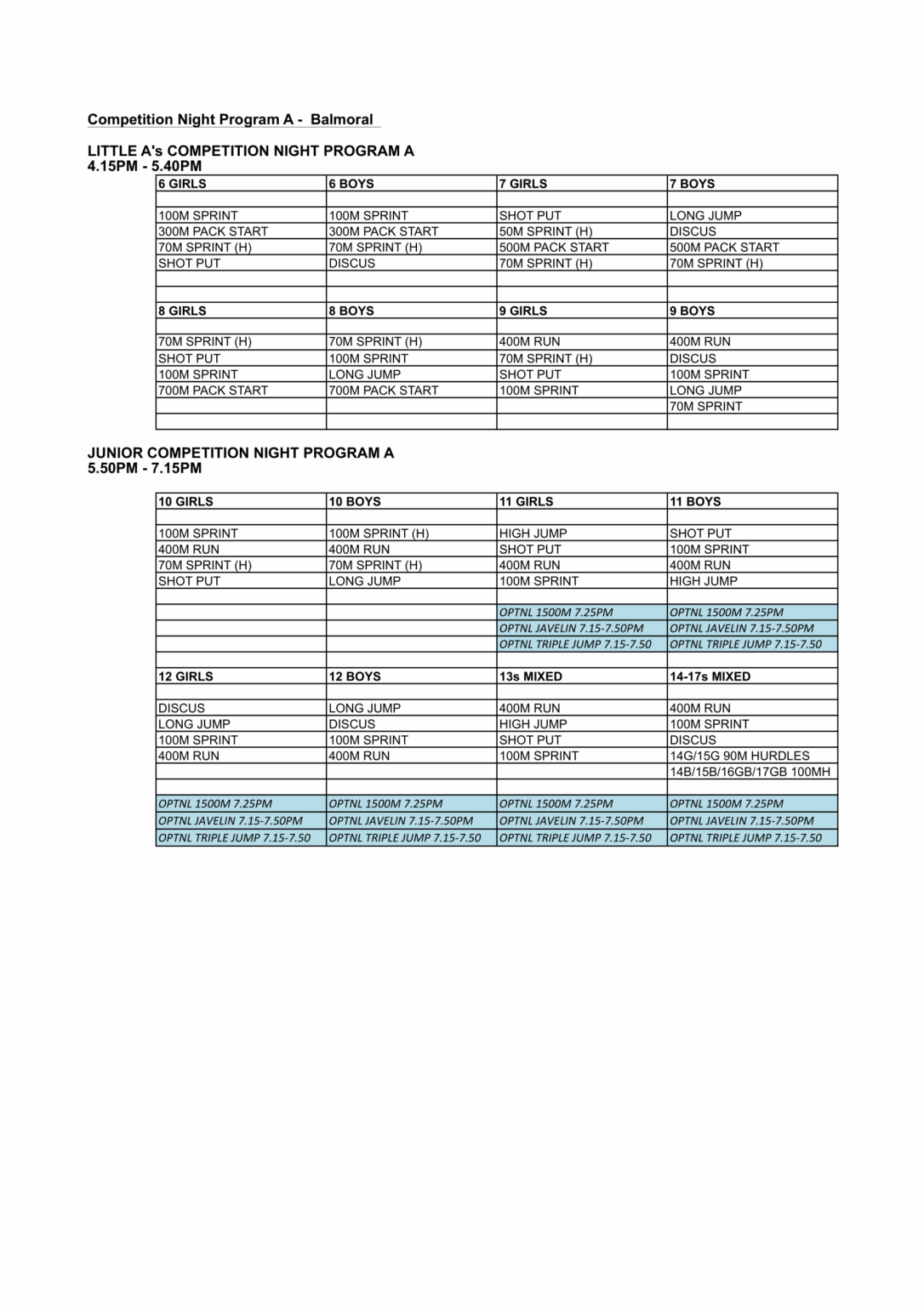 Competition Nights - Mosman Little Athletics - Join Our Community